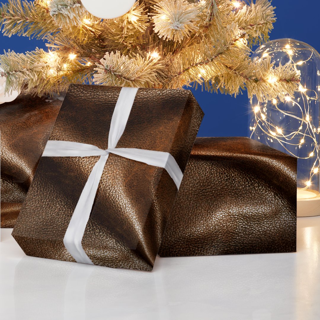 Brown Shiny Faux Leather Wrapping Paper | Zazzle