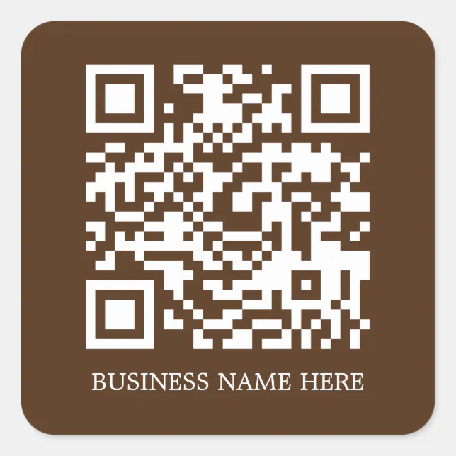 Brown Simple, Modern QR Code Business Name Square Sticker | Zazzle