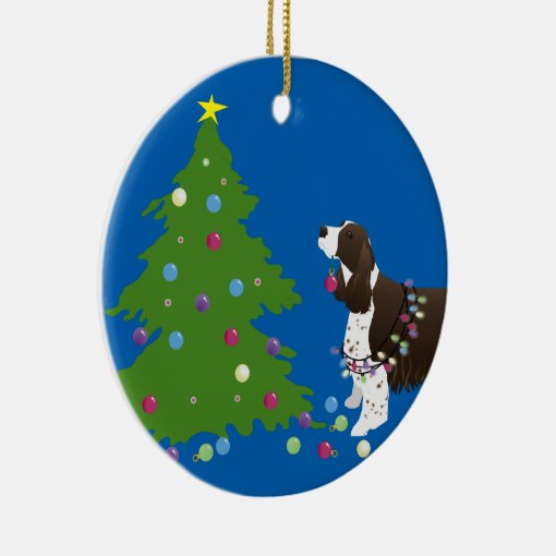 Brown Springer Spaniel Christmas Illustration Ceramic Ornament | Zazzle