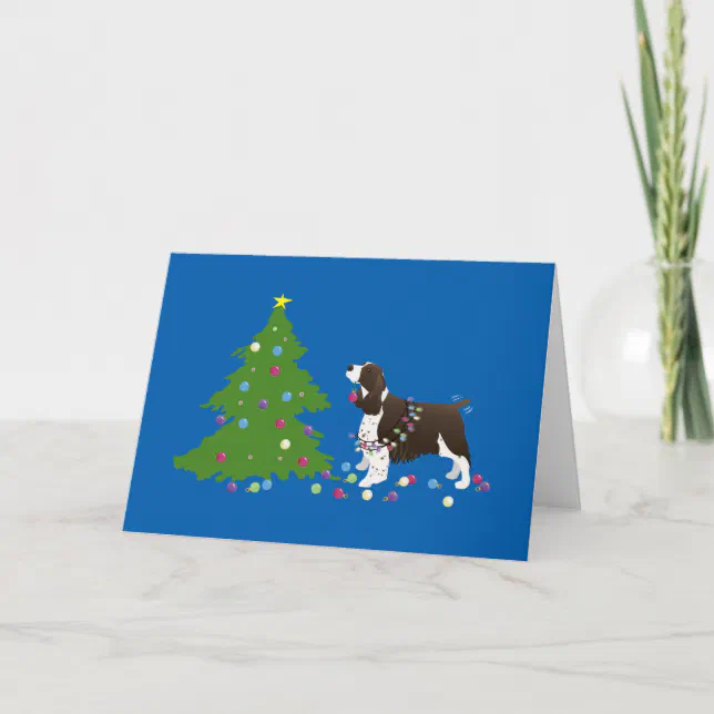 Brown Springer Spaniel Christmas Illustration Holiday Card | Zazzle