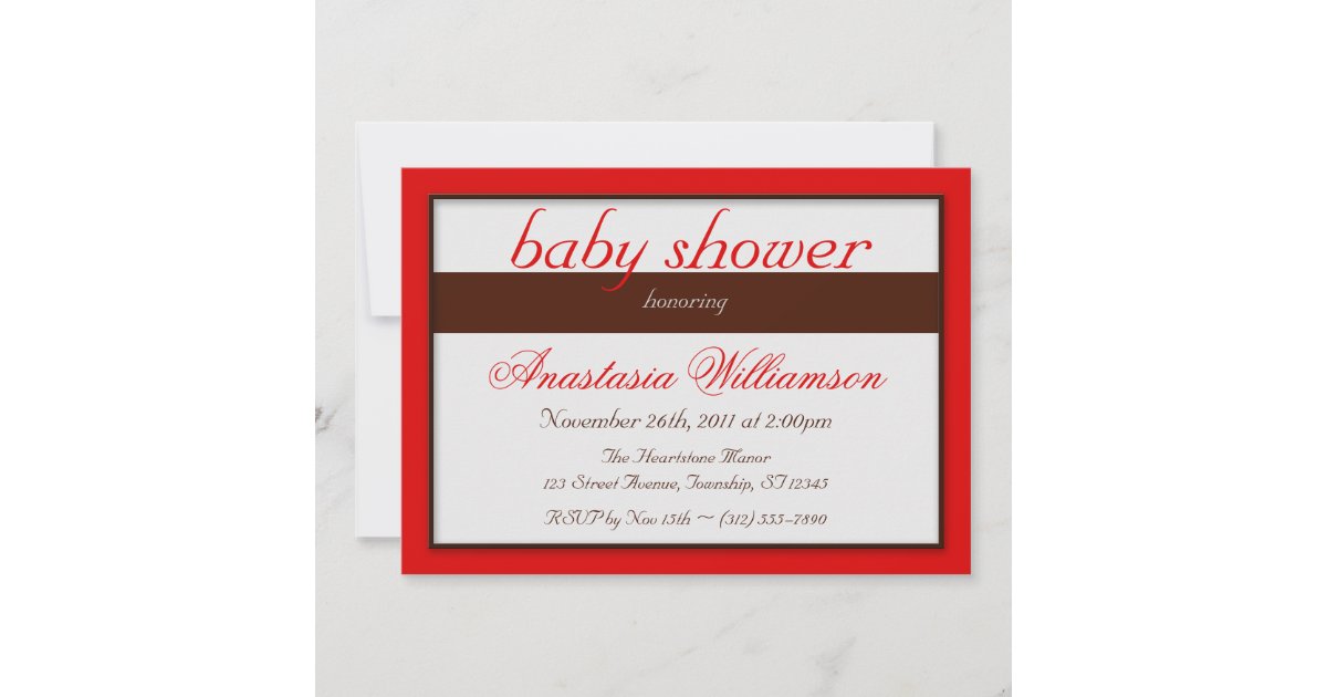 Brown Stripe Red Baby Shower Invitations | Zazzle