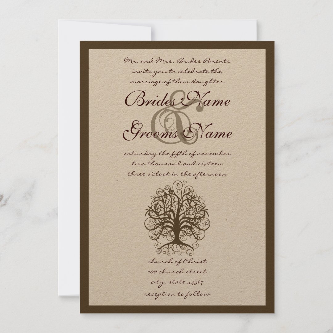 Brown Swirl Tree Roots of Love Wedding Invitation | Zazzle