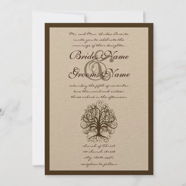 Brown Swirl Tree Roots of Love Wedding Invitation | Zazzle