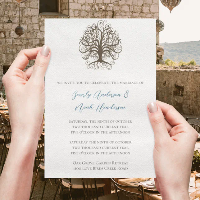 Brown Swirl Tree Roots of Love Wedding Invitation | Zazzle