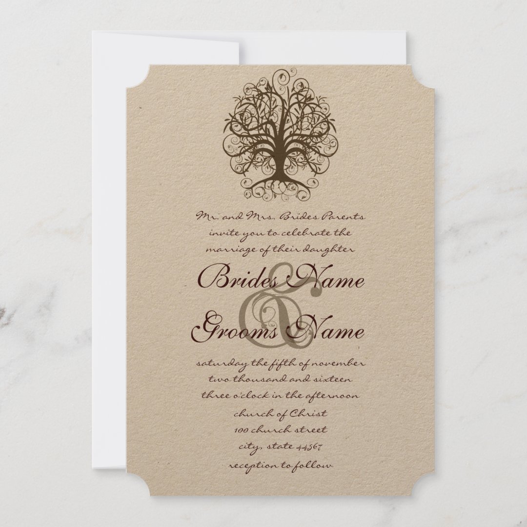 Brown Swirl Tree Roots of Love Wedding Invitation | Zazzle