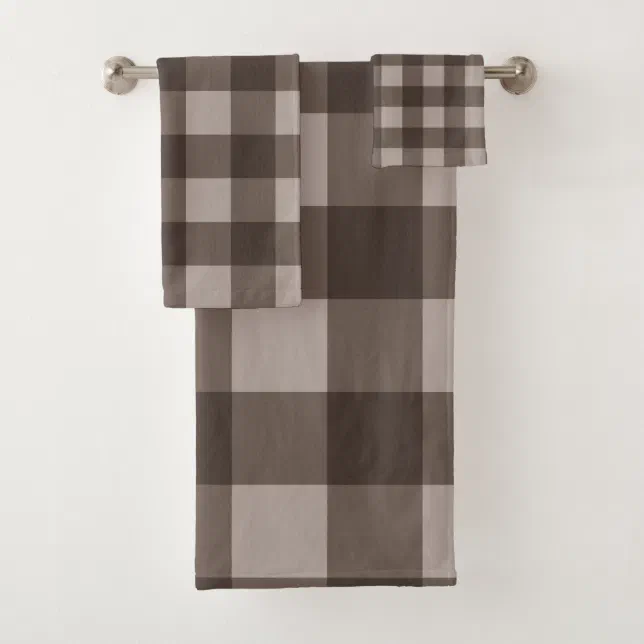 Brown Taupe Tan Rustic Checkered Squares Plaid Bath Towel Set | Zazzle
