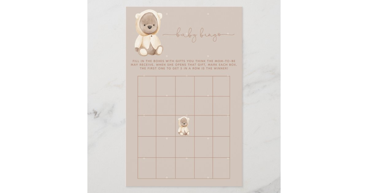 Brown Teddy Bear Baby Shower Bingo Game Flyer | Zazzle