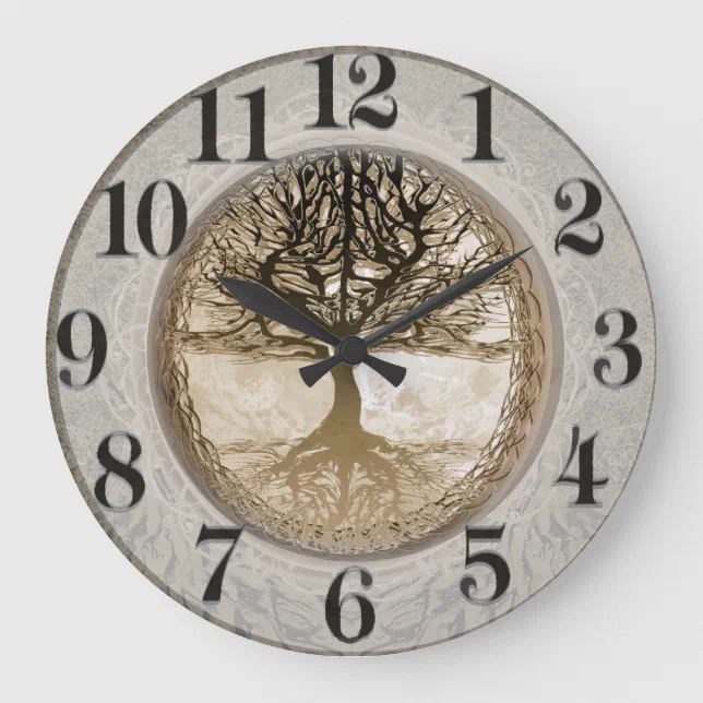 Brown Tree of Life Pattern Large Clock | Zazzle