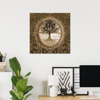 Brown Tree of Life Pattern Poster | Zazzle