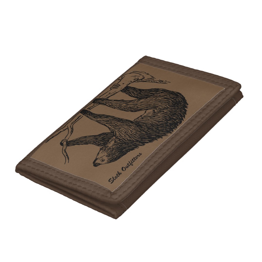 Brown Tri-Fold Sloth Outfitters Wallet | Zazzle