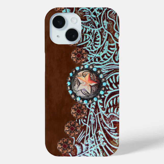 brown turquoise western country tooled leather Case-Mate iPhone case ...