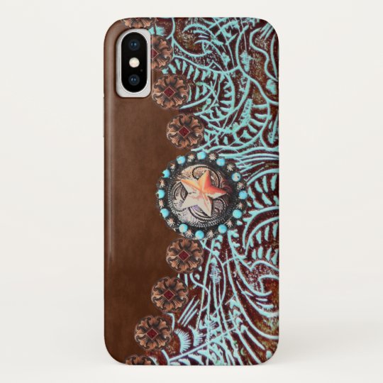 brown turquoise western country tooled leather Case-Mate iPhone case ...
