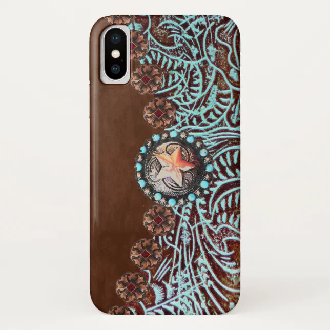 brown turquoise western country tooled leather Case-Mate iPhone case ...