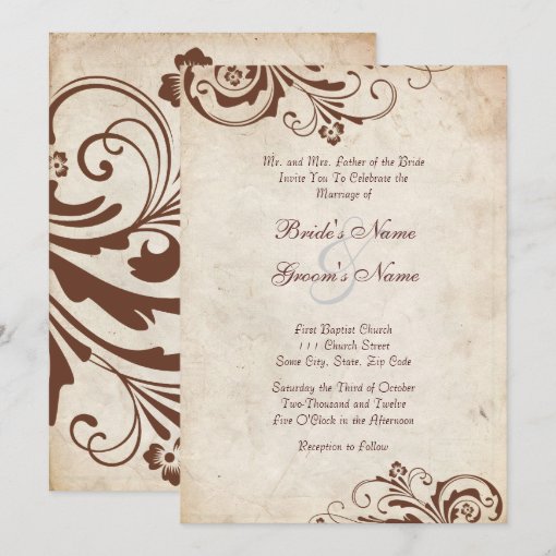 Brown Vintage Floral Chic Wedding Invitation | Zazzle