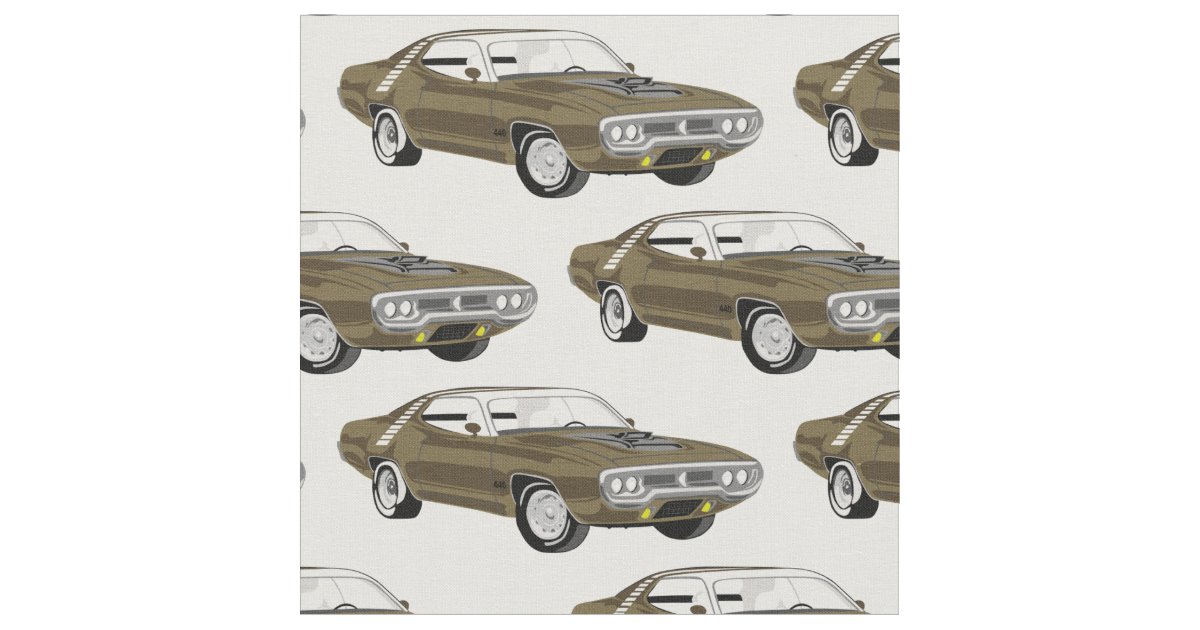 Brown Vintage Muscle Car Fabric | Zazzle