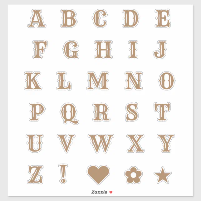 Brown Western Theme Letters Alphabet Monogram Sticker | Zazzle
