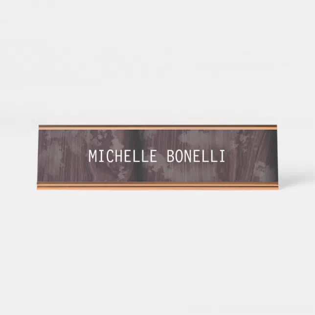 Brown Wood Design Background Plain Legible Modern Desk Name Plate | Zazzle