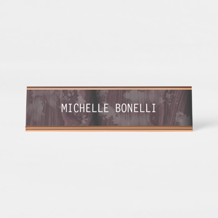 Brown Wood Design Background Plain Legible Modern Desk Name Plate | Zazzle