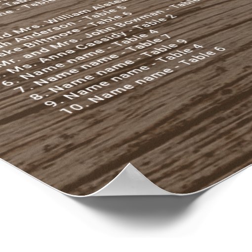 Brown Wood Grain Rustic Seating Chart Poster | Zazzle