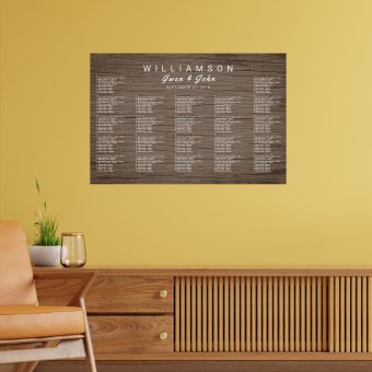 Brown Wood Grain Rustic Seating Chart Poster | Zazzle