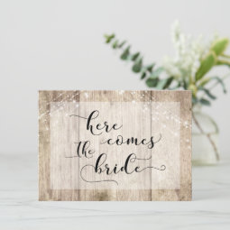 Brown Wood Lights Here Comes the Bride Dog's Sign Invitation | Zazzle