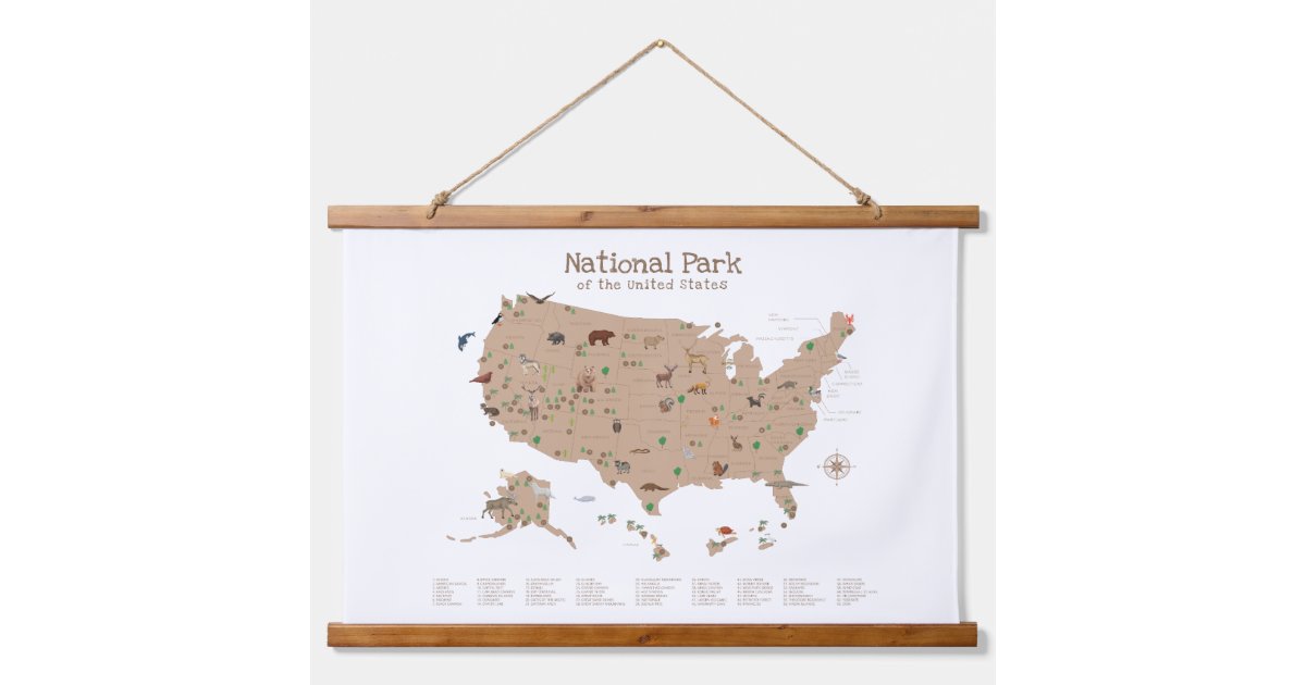 Brown Woodland National Parks Map Nursery Decor Hanging Tapestry | Zazzle