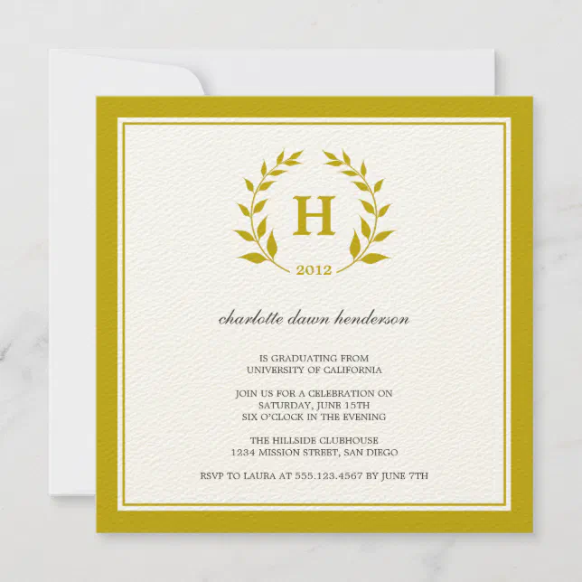 Brown wreath monogram graduation class invitation | Zazzle