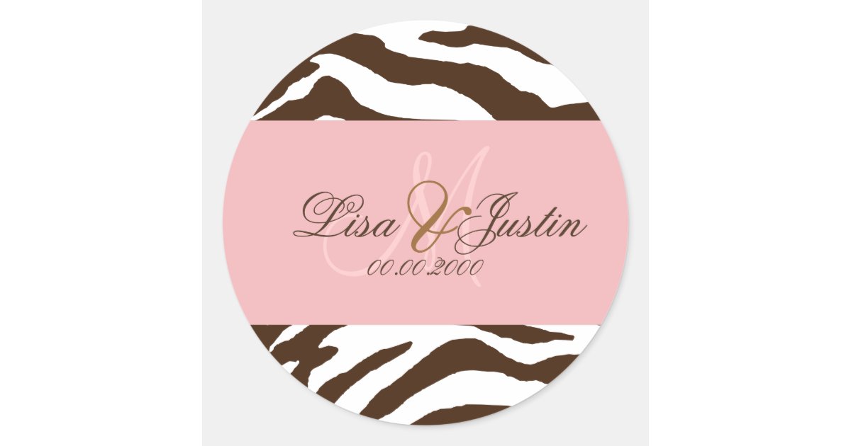 Brown zebra print, monogram stickers | Zazzle