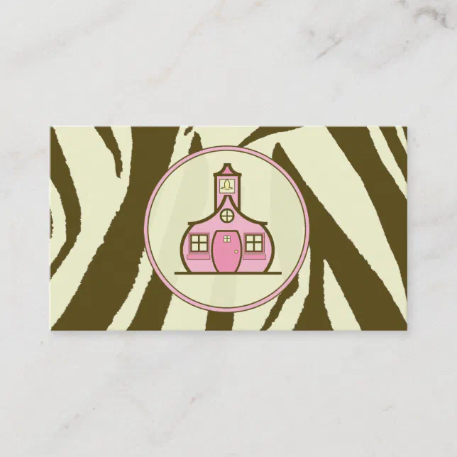Brown Zebra Print / Pink Teacher Business Card | Zazzle