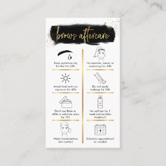 Brows Aftercare Guide Black & Gold Glitter Beauty Business Card | Zazzle