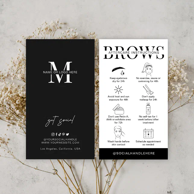 Brows Aftercare Instructions Minimalist Logo Business Card | Zazzle