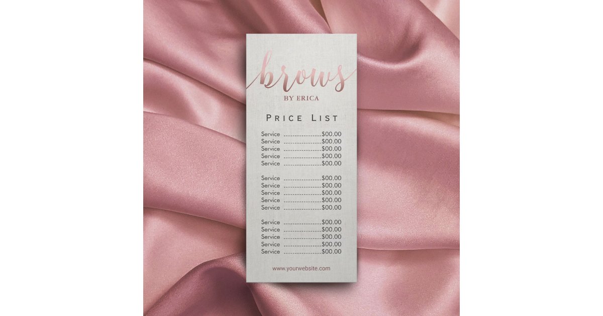 Brows Beauty Salon Esthetician Spa Price List Rack Card | Zazzle