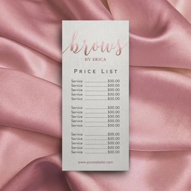 Brows Beauty Salon Esthetician Spa Price List Rack Card | Zazzle