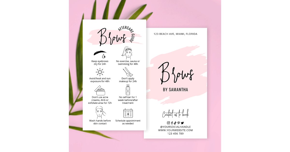 Brows Microblading Aftercare Pink Watercolor PMU Business Card | Zazzle