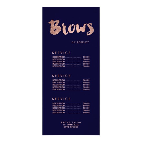 Brows rose gold navy price list menu | Zazzle.com