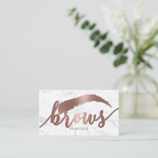 Brows Typography Eyebrow Salon Microblading Marble Business Card | Zazzle
