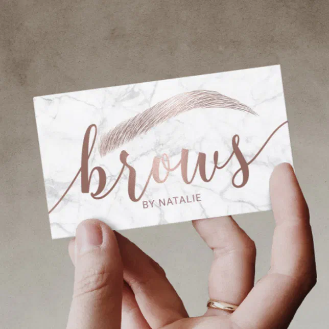 Brows Typography Eyebrow Salon Microblading Marble Business Card | Zazzle