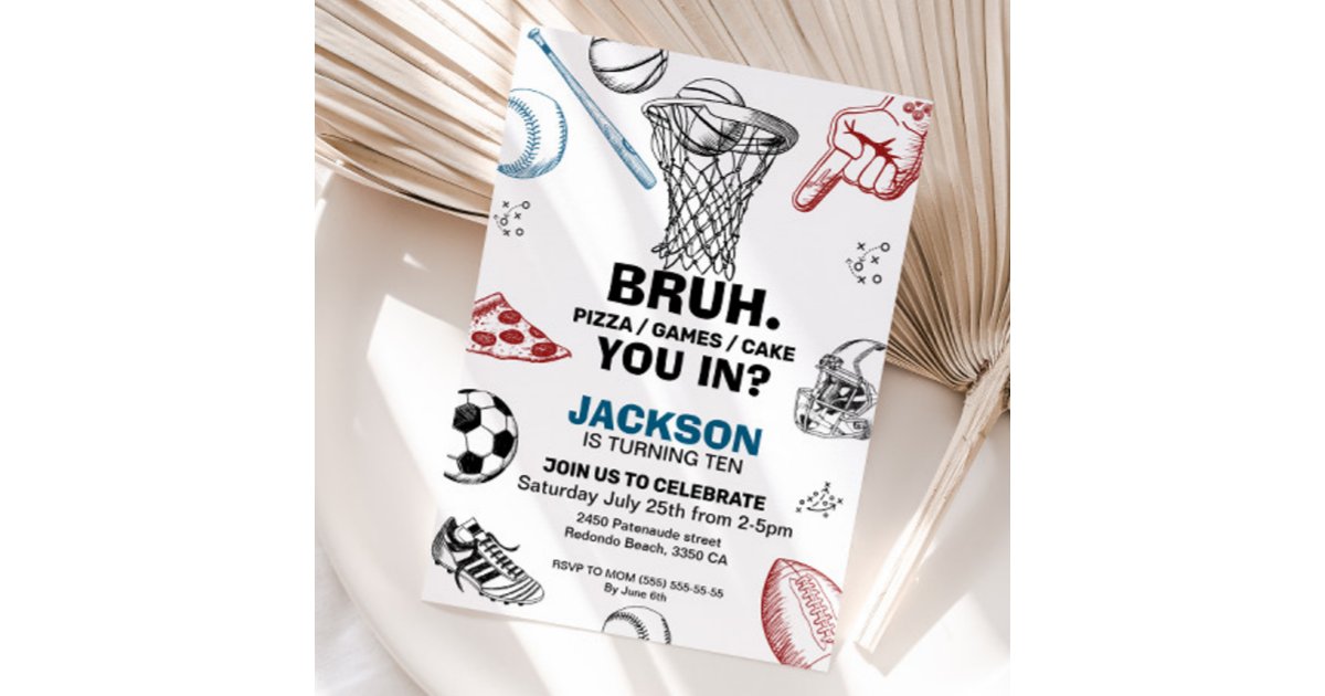 Bruh. Birthday invitation, Sports Invitation | Zazzle