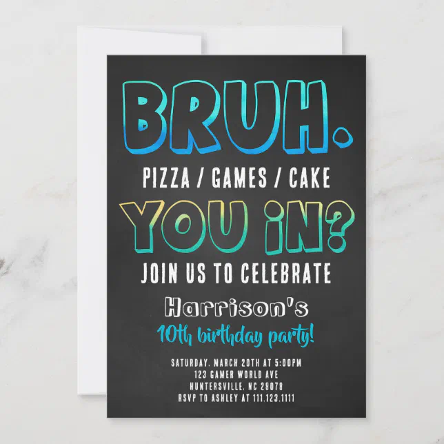 Bruh Birthday Party Boy Invitation | Zazzle