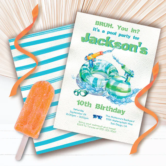 Bruh Birthday Pool Party Invitation | Zazzle