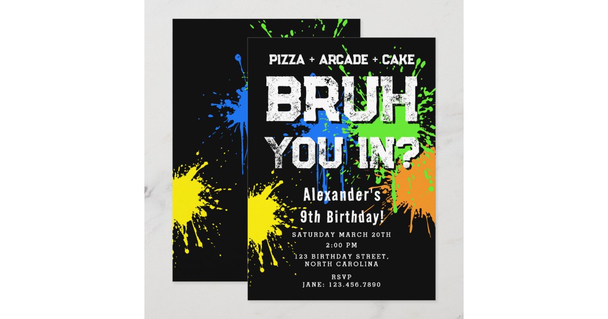 Bruh Boy's Birthday Party Neon Graffiti Teenager Invitation | Zazzle