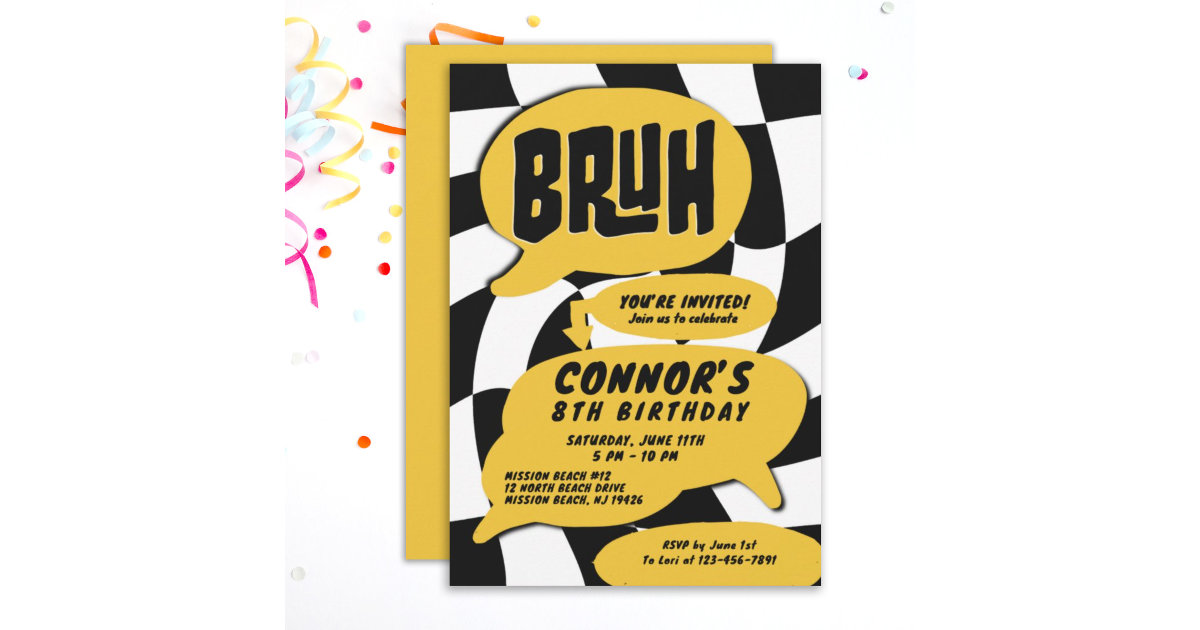Bruh Boys Teen Birthday Party Invitation | Zazzle