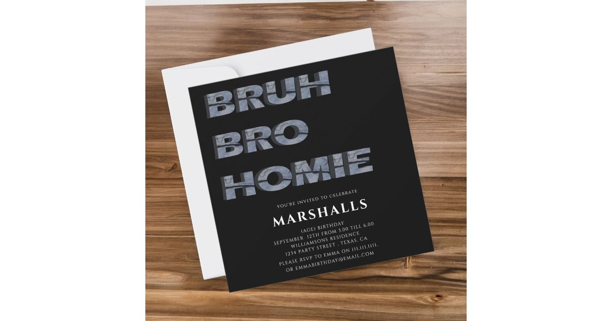 bruh bro homie 3D typography Invitation | Zazzle
