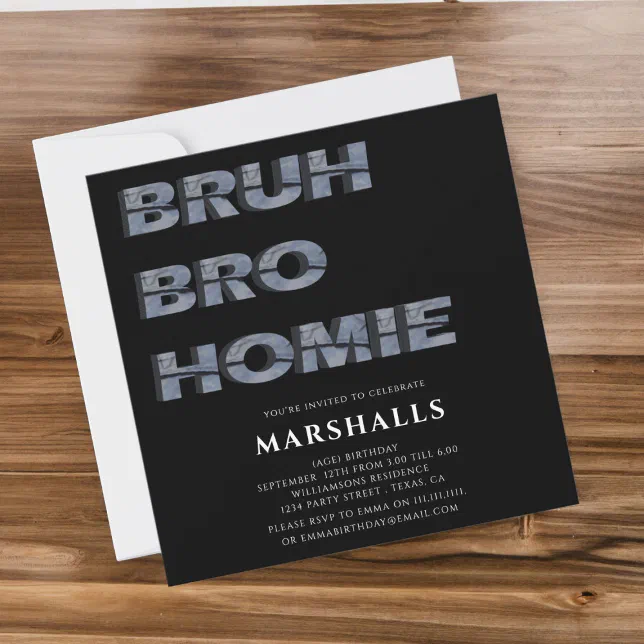 bruh bro homie 3D typography Invitation | Zazzle