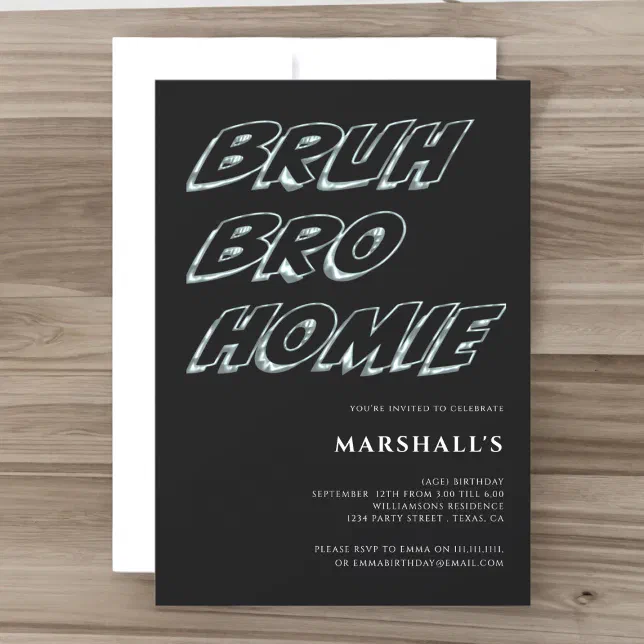 BRUH BRO HOMIE boys typography birthday Invitation | Zazzle