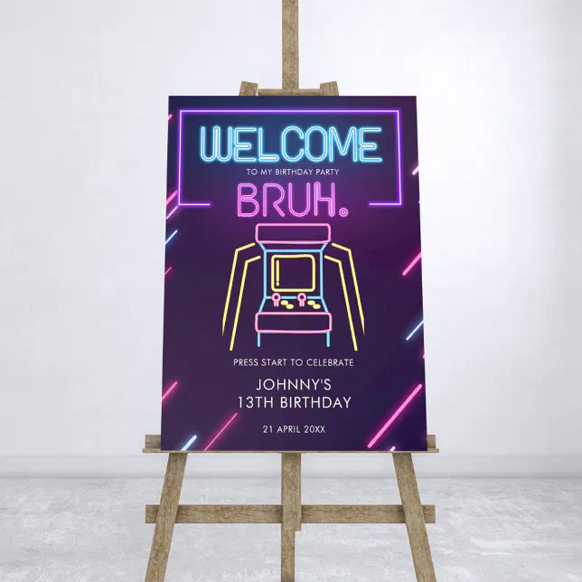 Bruh Neon Arcade Video Games Birthday Welcome Sign | Zazzle