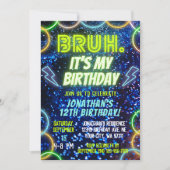Bruh Neon Glow Blue Green Funny Boy Birthday Invitation | Zazzle
