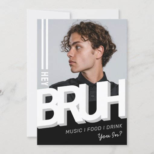 BRUH Photo Teenage Boy Birthday Party Invitation | Zazzle