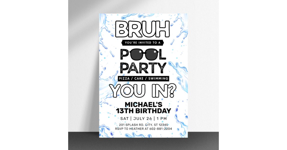 Bruh Pool Party Birthday Invitation | Zazzle