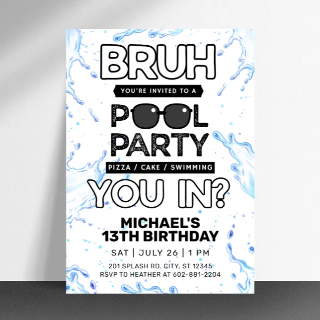 Bruh Pool Party Birthday Invitation | Zazzle
